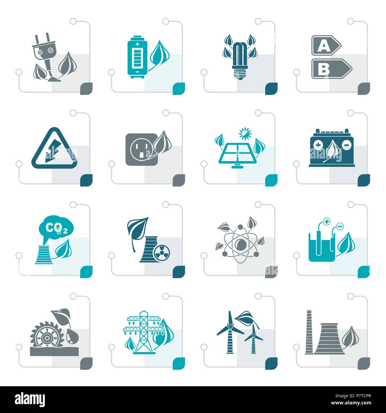 Stylized Green energy and environment icons - vector icon set Stock ...