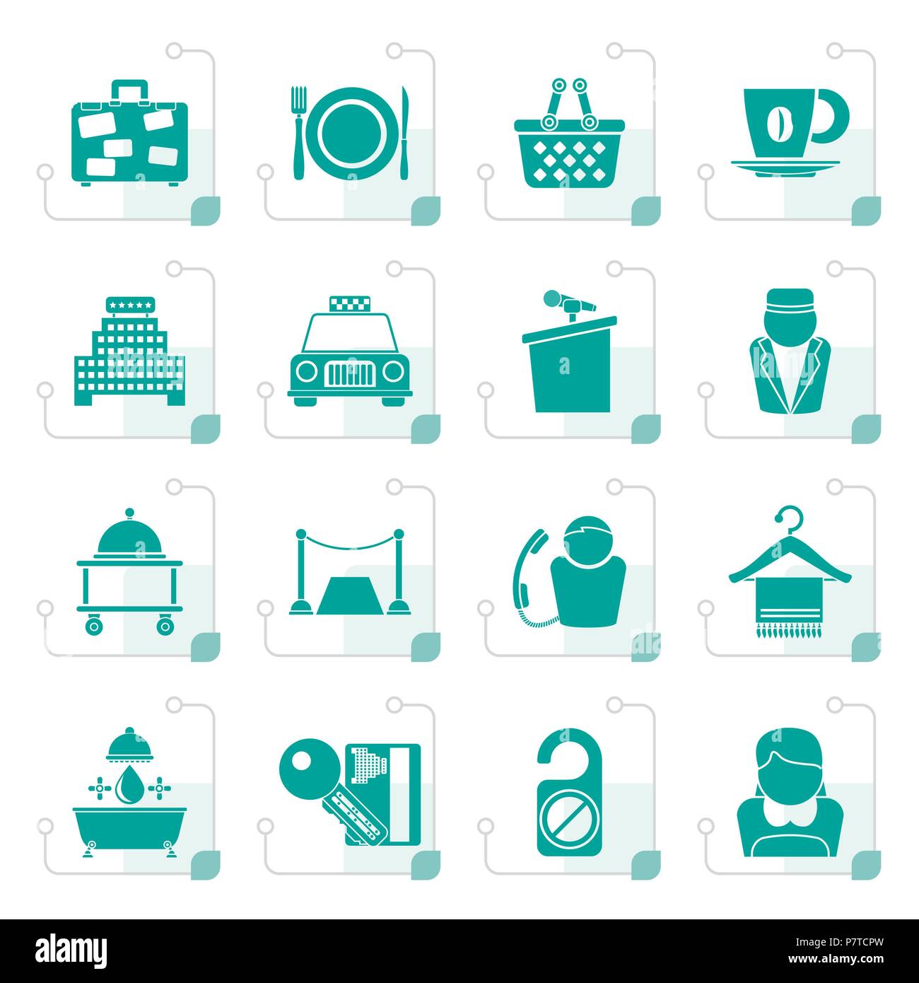 Stylized Hotel and motel services icons - vector icon set Stock Vector ...