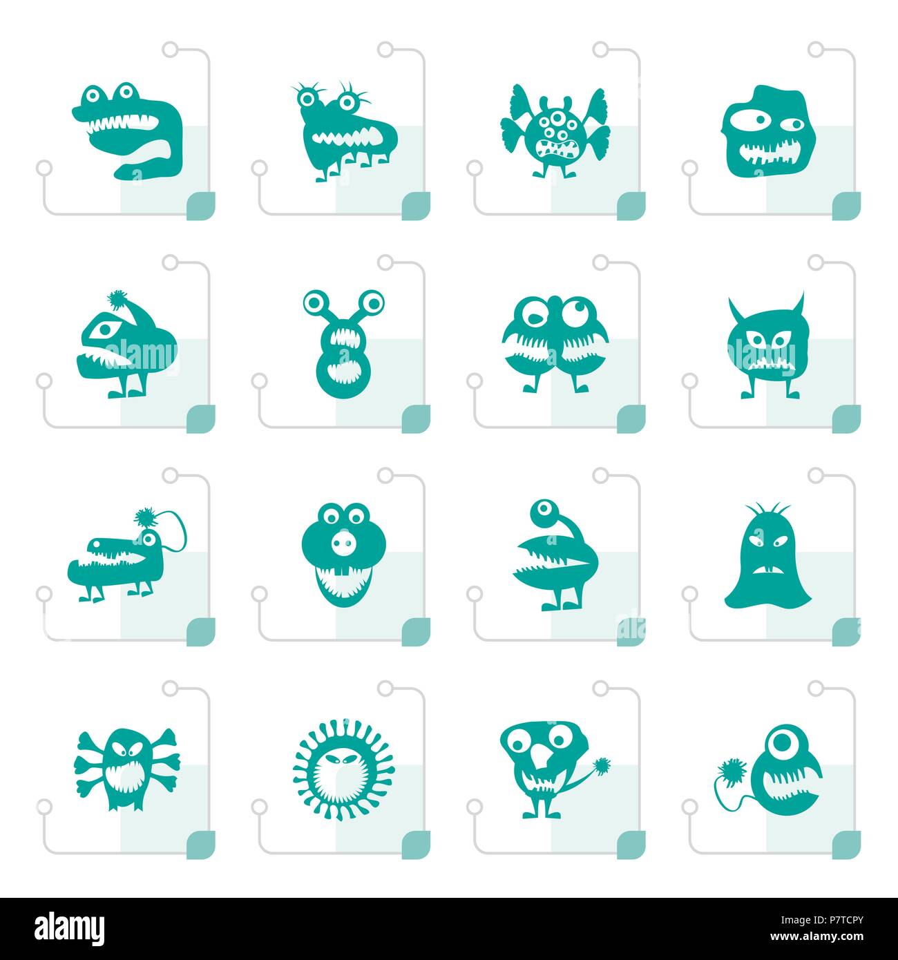 Stylized various abstract monsters illustration - vector icon set Stock ...