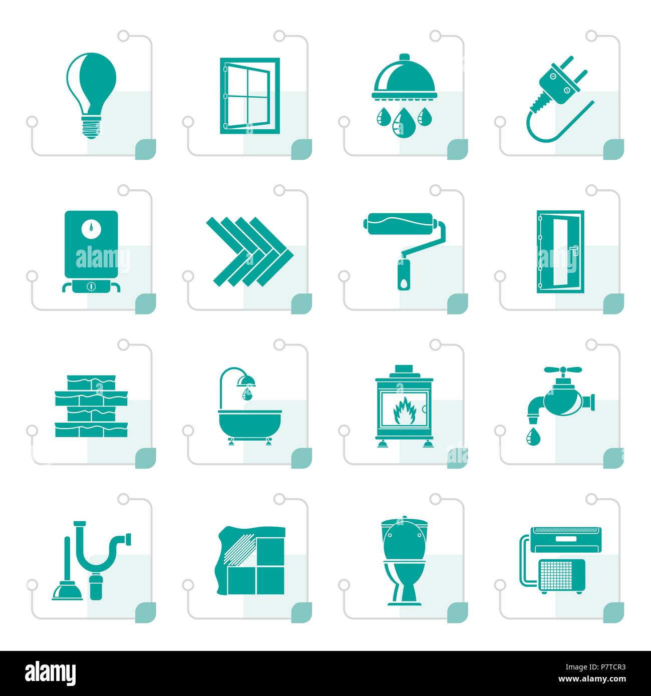 Stylized Construction and home renovation icons - vector icon set Stock ...