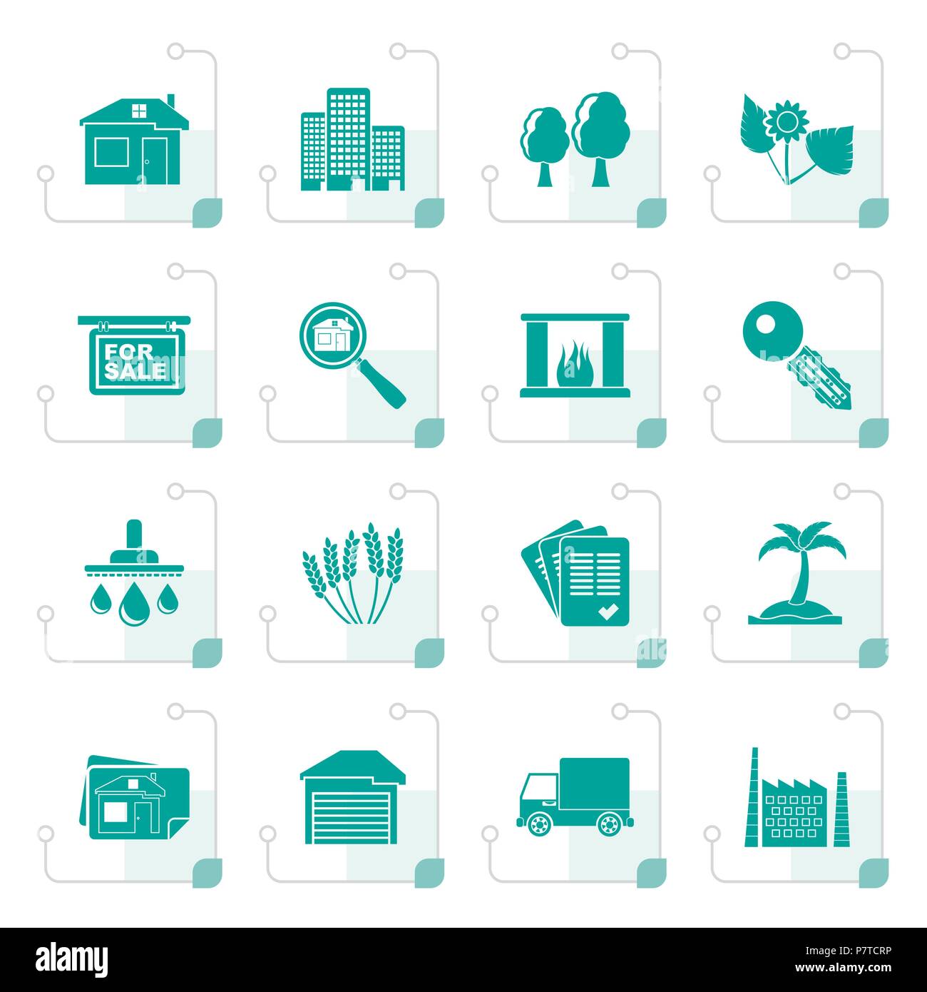 Stylized Real Estate and building icons - Vector Icon Set Stock Vector ...