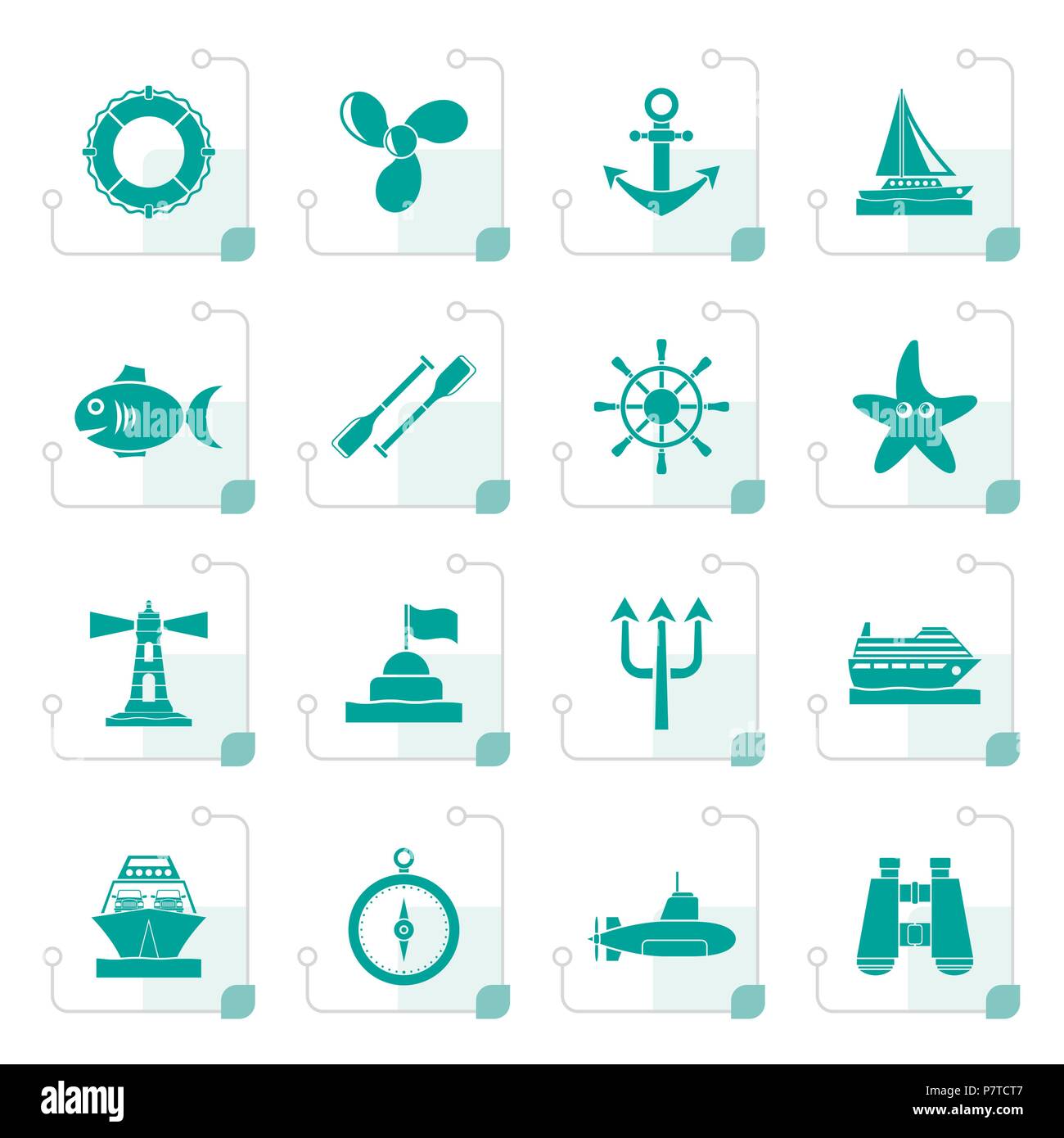 Stylized Marine and sea icons - vector icon set Stock Vector Image ...