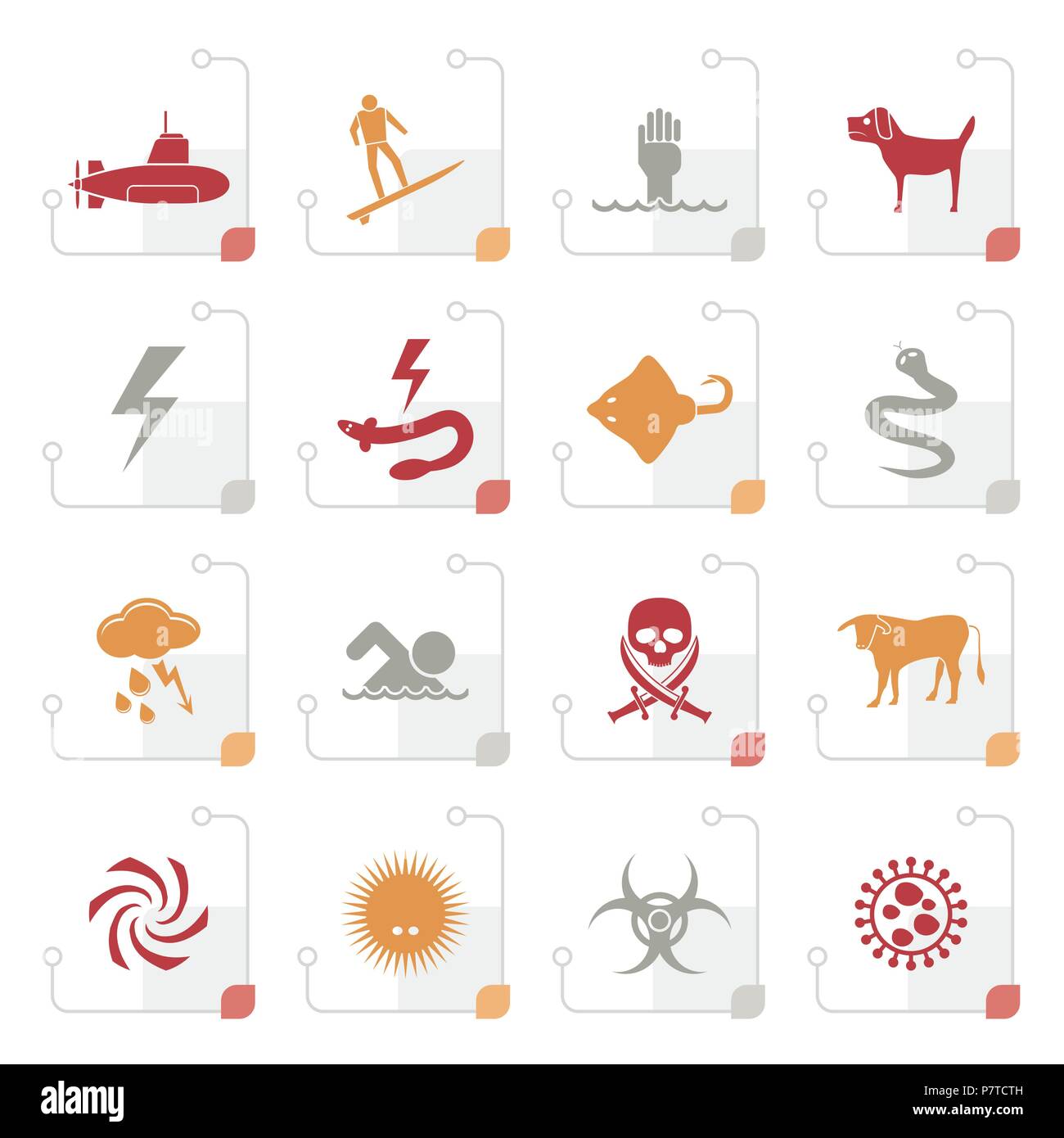 Stylized Warning Signs for dangers in sea, ocean, beach and rivers ...