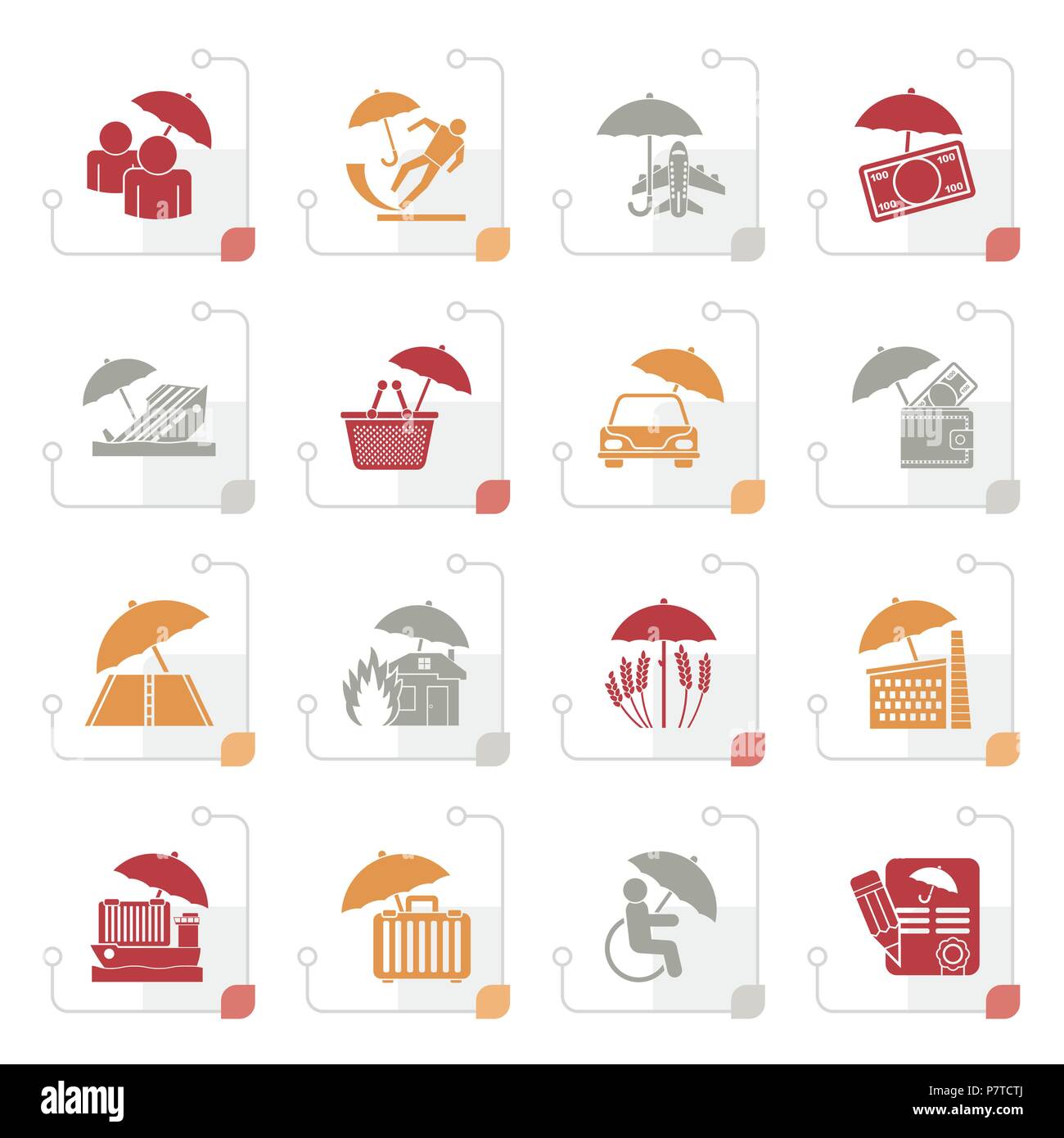 Stylized insurance, risk and business icons - vector icon set Stock ...
