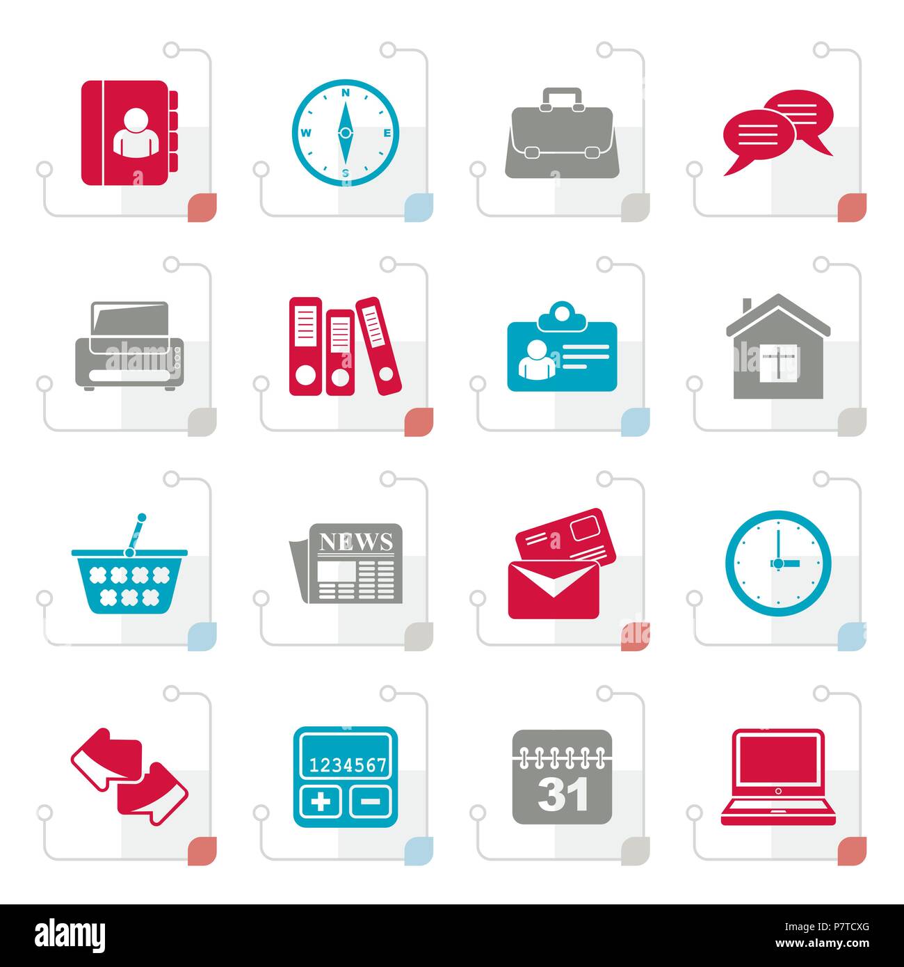 Stylized Business and office icons - vector icon set Stock Vector Image ...