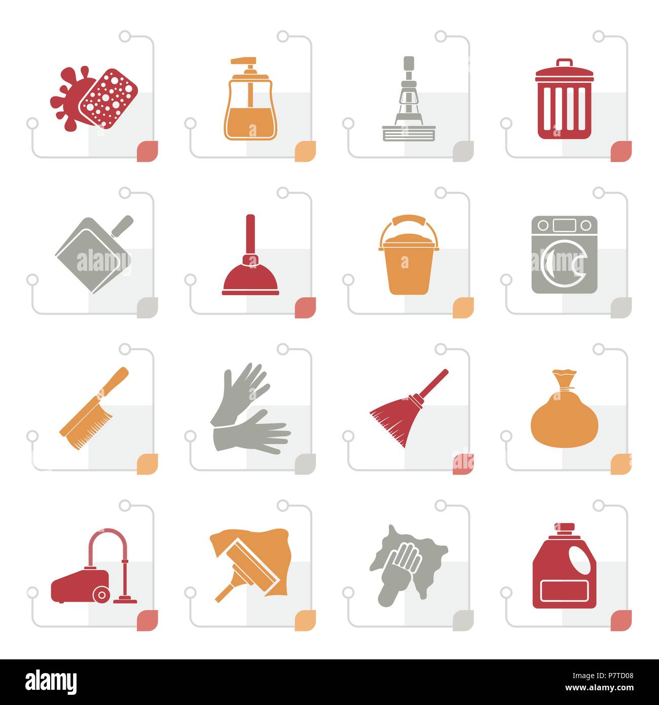 Stylized Cleaning and hygiene icons - vector icon set Stock Vector ...