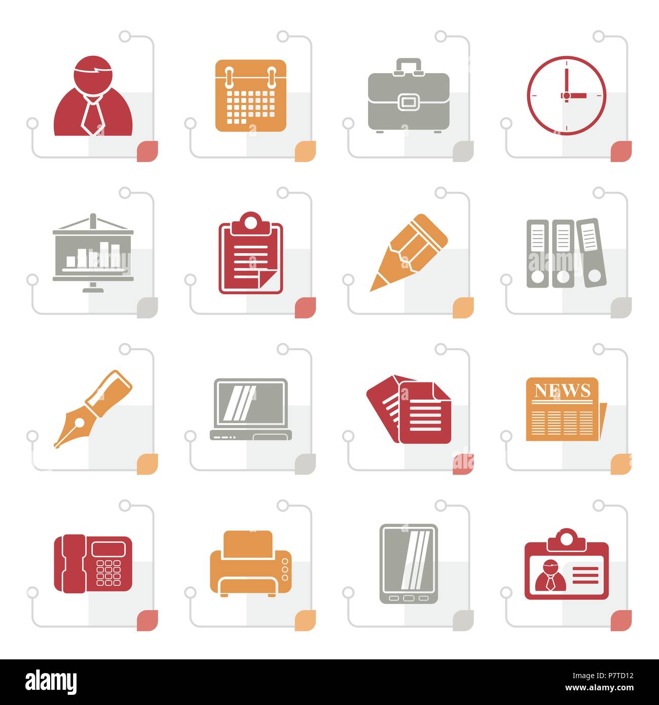 Stylized Business and Office Icons - vector icon set Stock Vector Image ...
