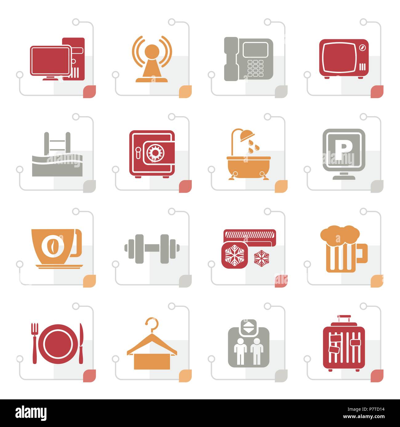 Stylized Hotel Amenities Services Icons - vector icon set Stock Vector ...