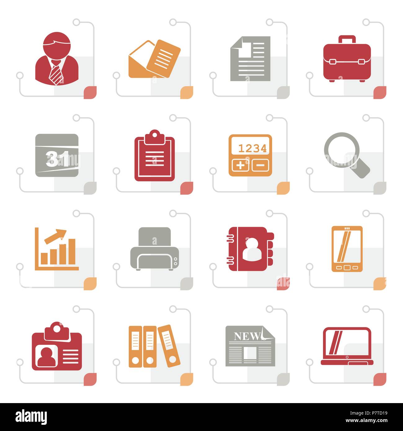 Stylized Business and office icons - vector icon set Stock Vector Image ...