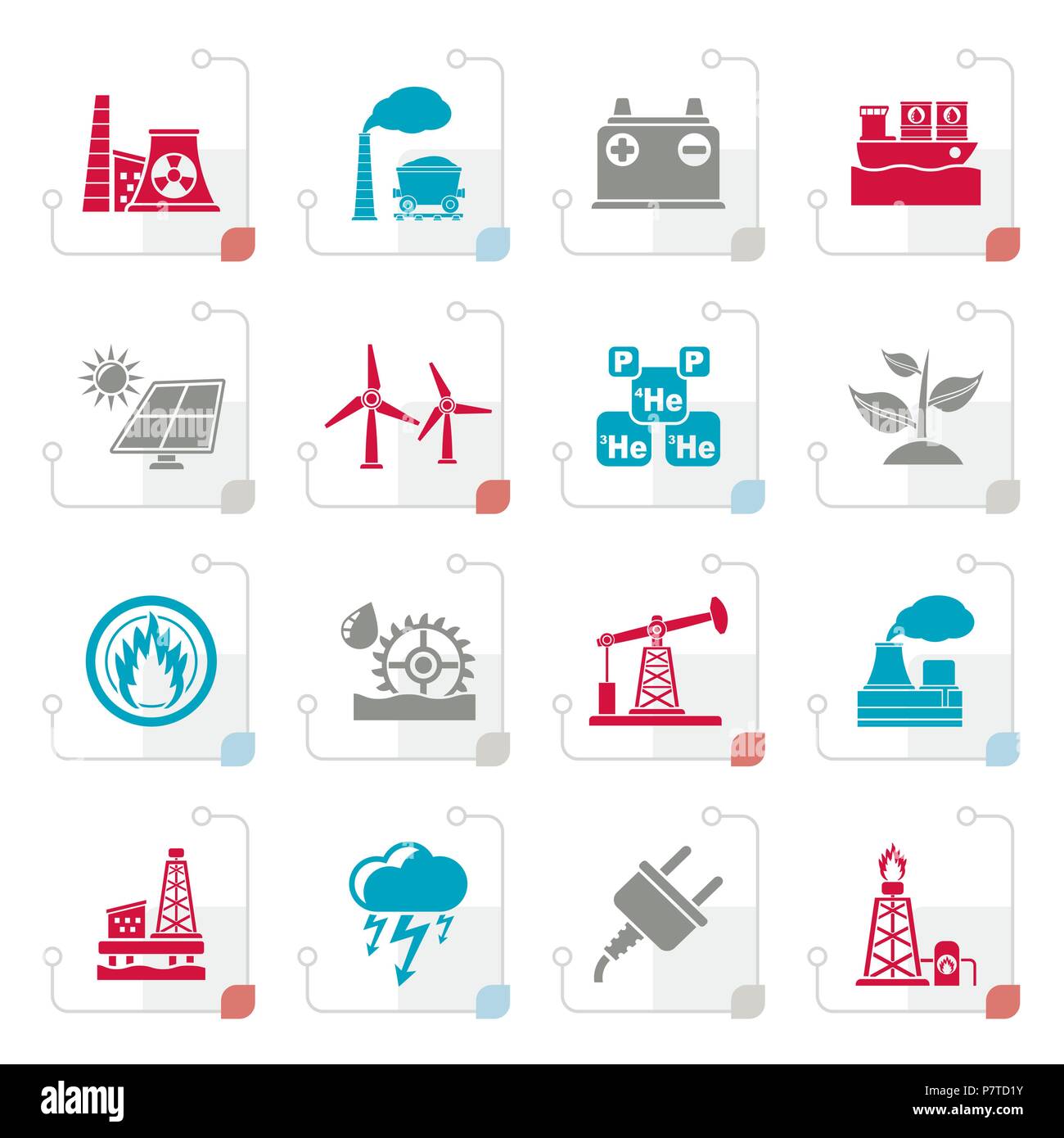 Stylized Electricity and Energy source icons - vector icon set Stock ...