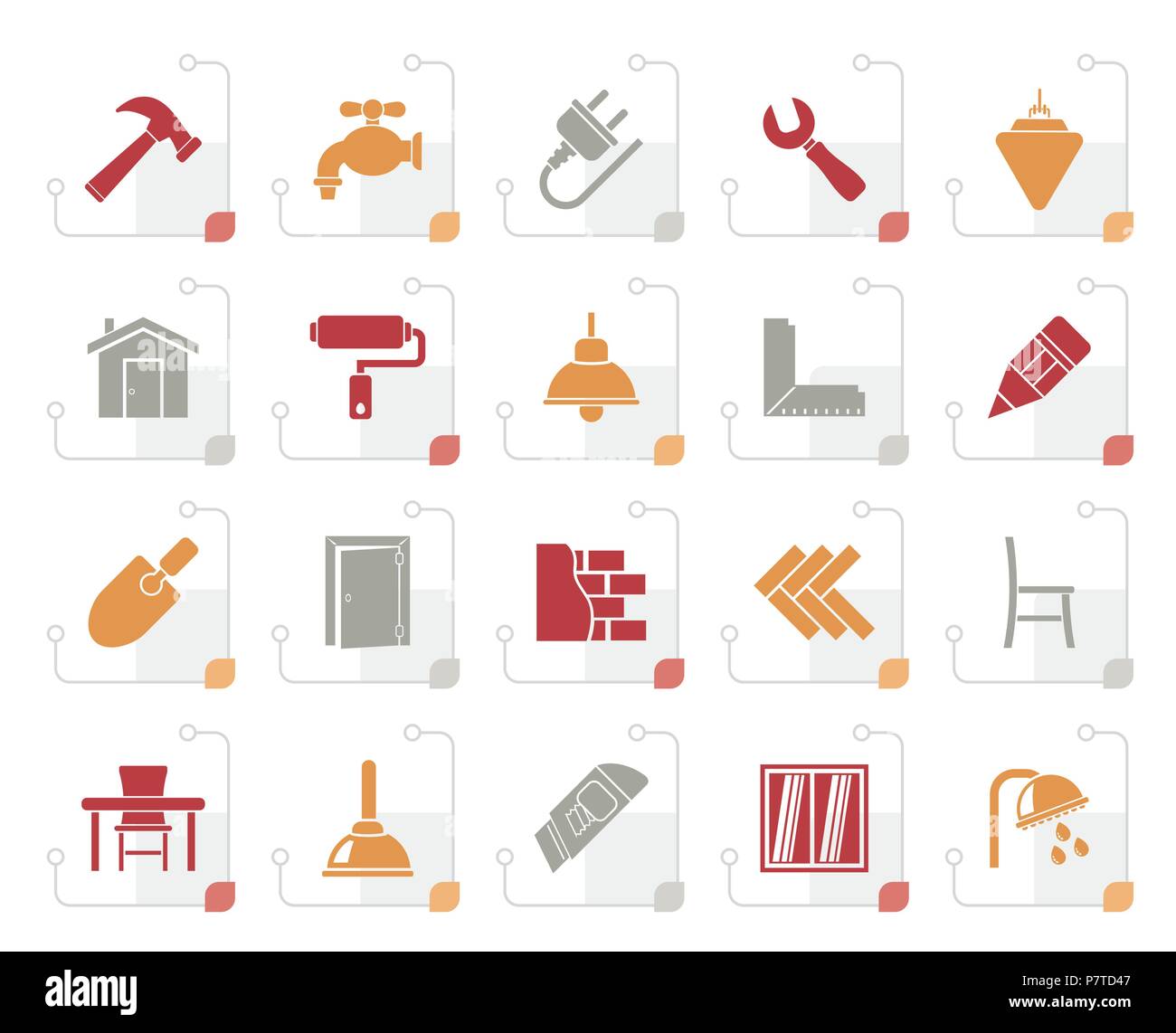 Stylized Building and home renovation icons - vector icon set Stock ...