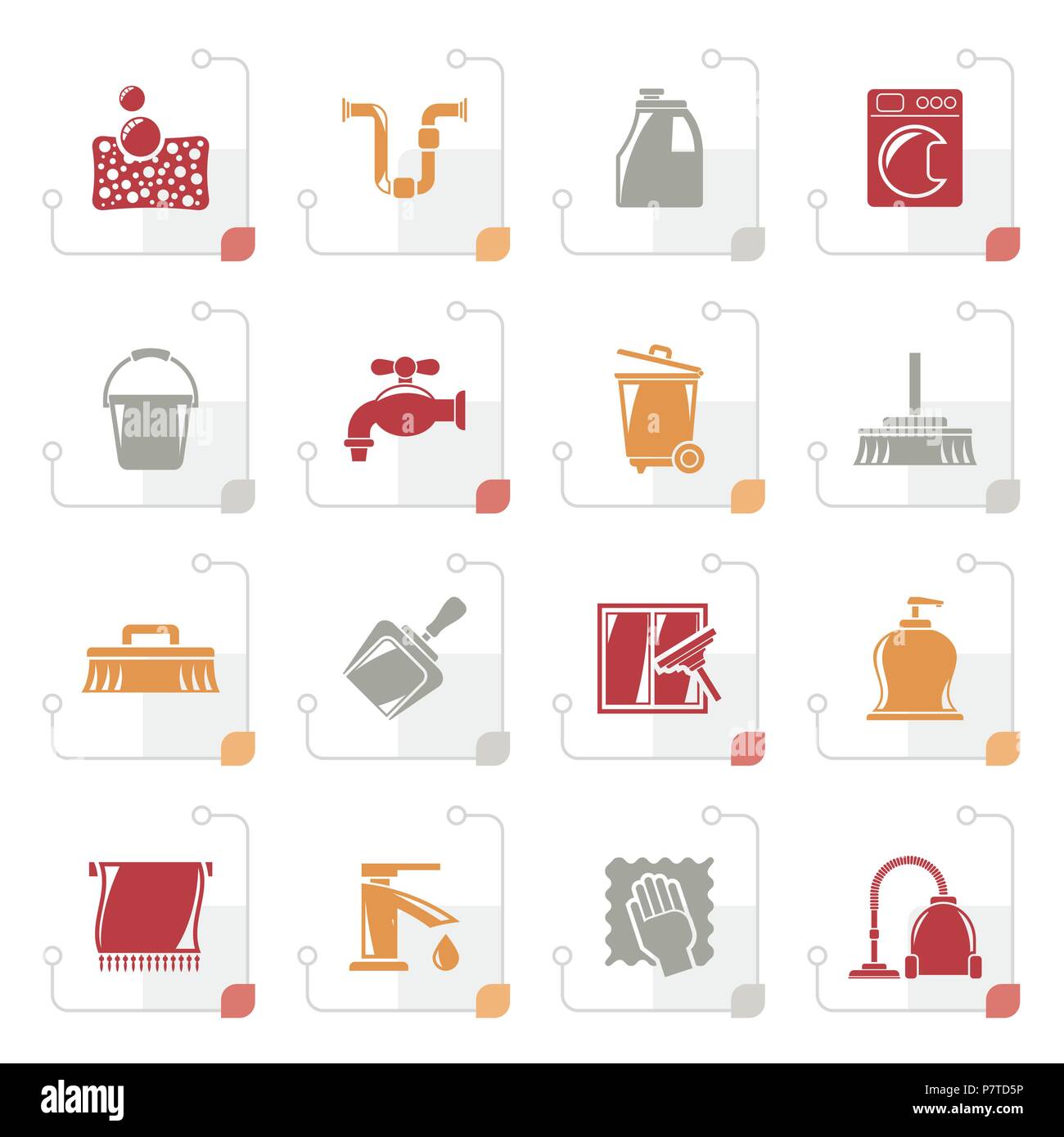 Stylized Cleaning and hygiene icons - vector icon set Stock Vector ...