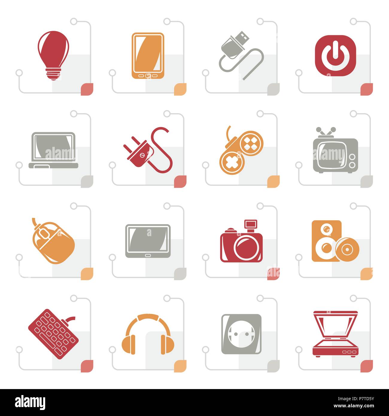 Stylized Electronic Devices objects icons - vector icon set Stock ...