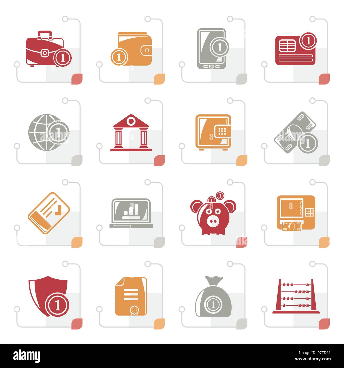 Stylized Financial, banking and money icons - vector icon set Stock ...