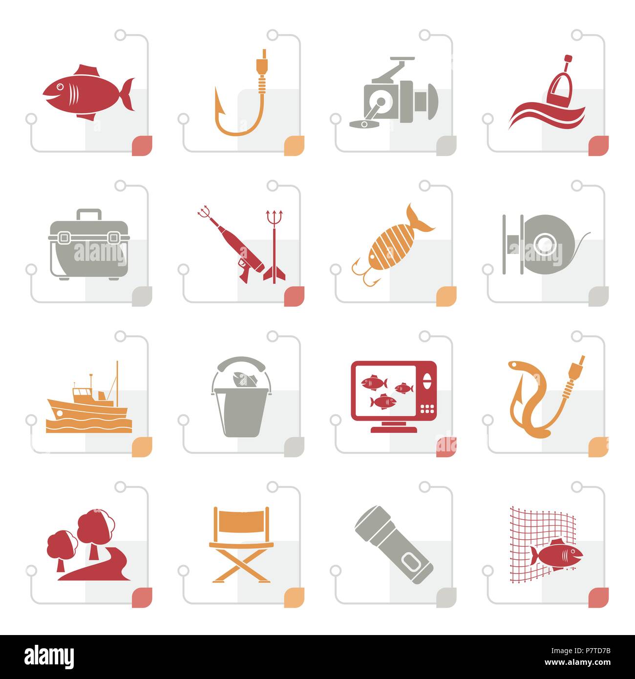 Stylized Fishing industry icons - vector icon set Stock Vector Image ...