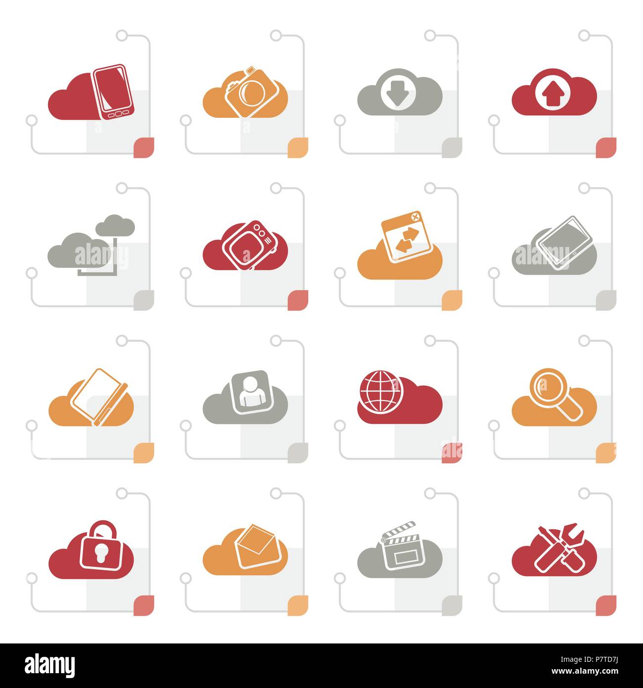 Stylized cloud services and objects icons - vector icon set Stock ...
