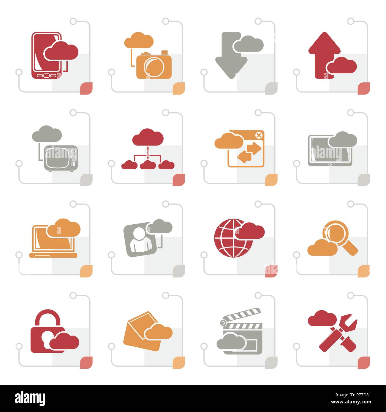 Stylized cloud services and objects icons - vector icon set Stock ...