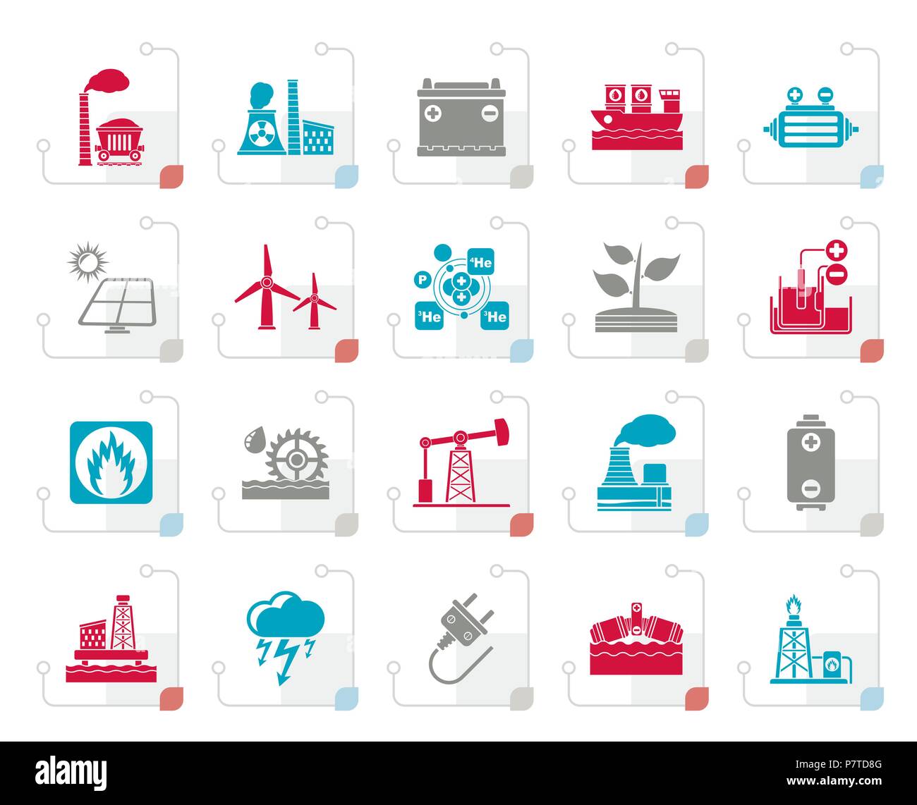 Stylized Electricity and Energy source icons - vector icon set Stock ...