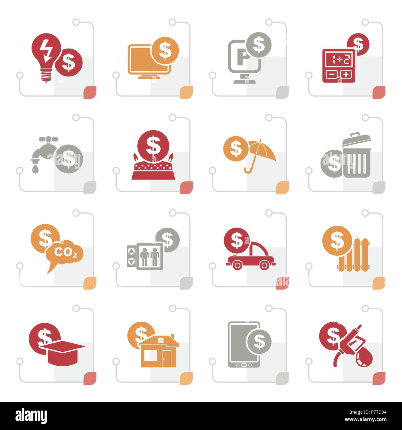 Stylized payment of bills icons - vector icon set Stock Vector Image ...