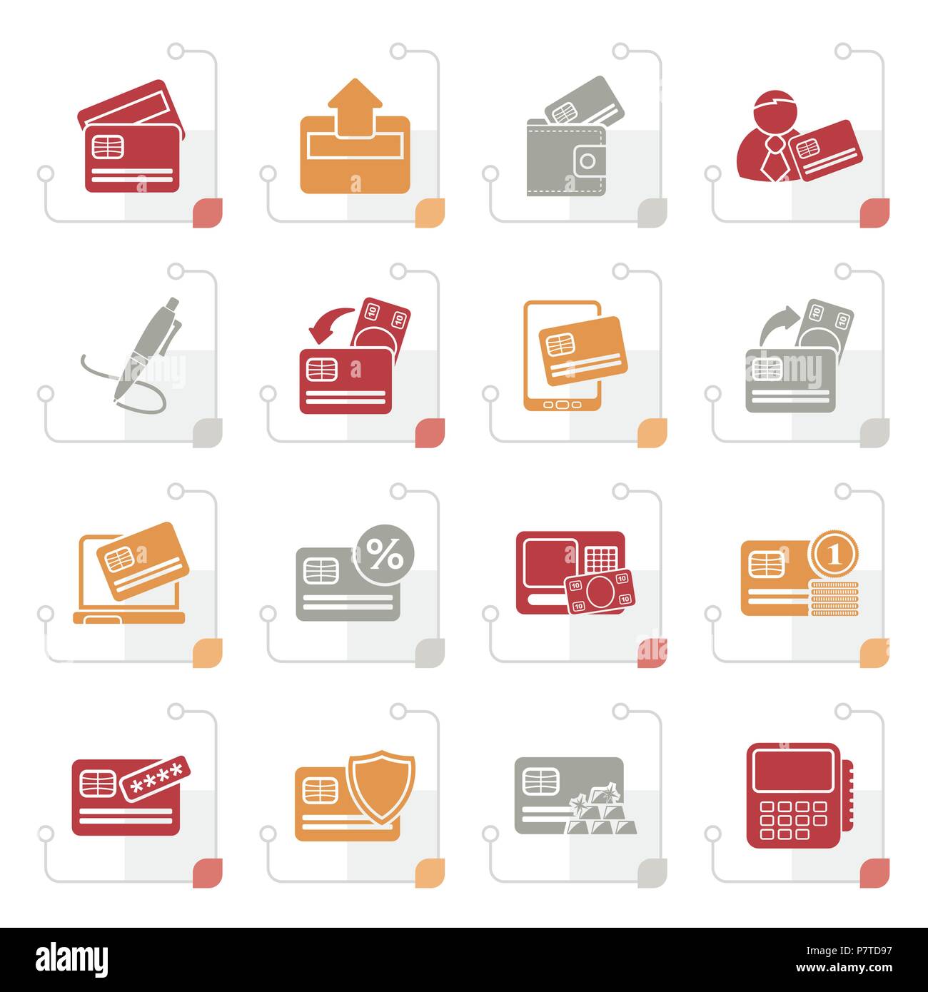 Stylized credit card, POS terminal and ATM icons - vector icon set ...