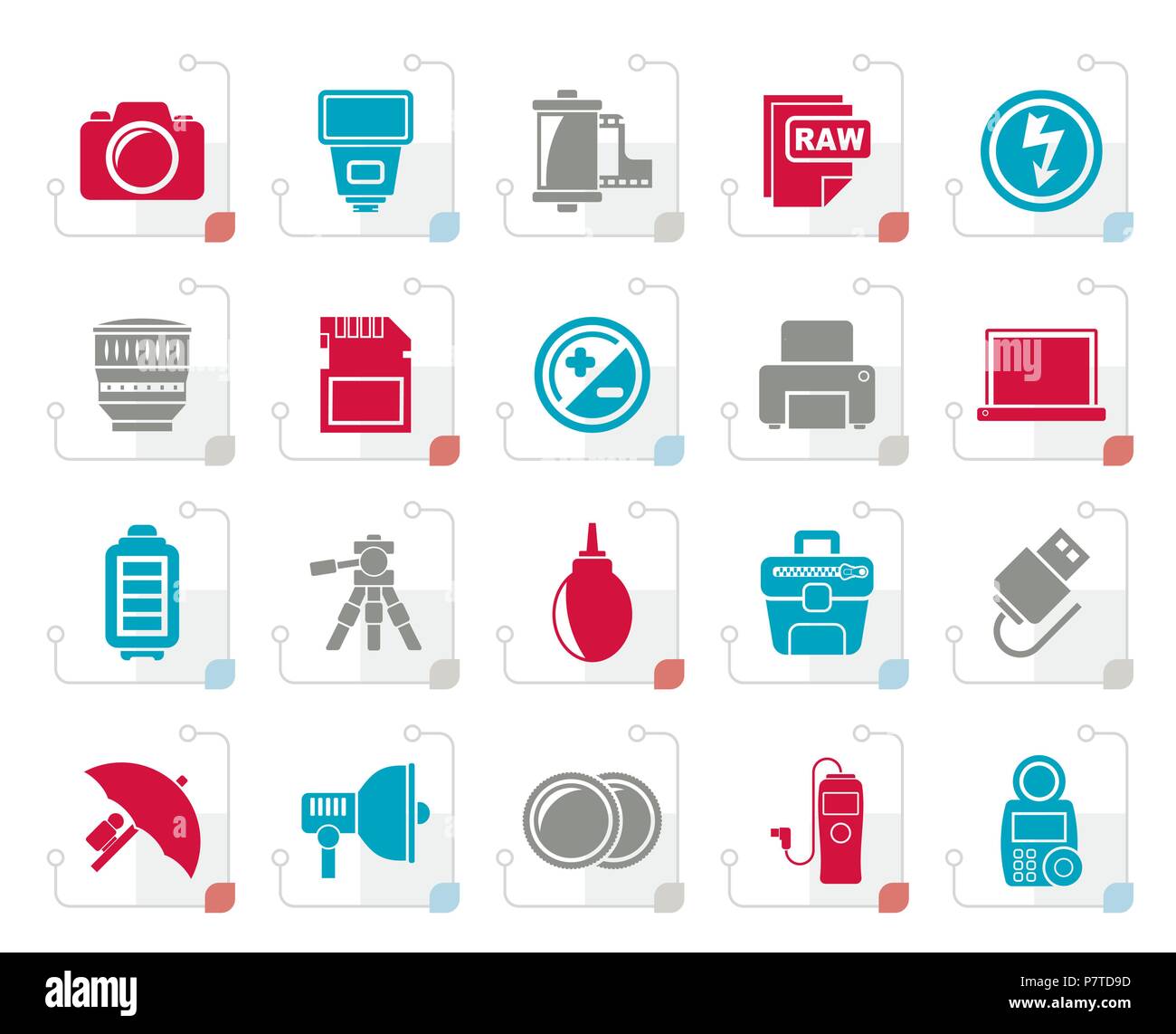 Stylized Camera equipment and photography icons - Vector Icon Set Stock ...