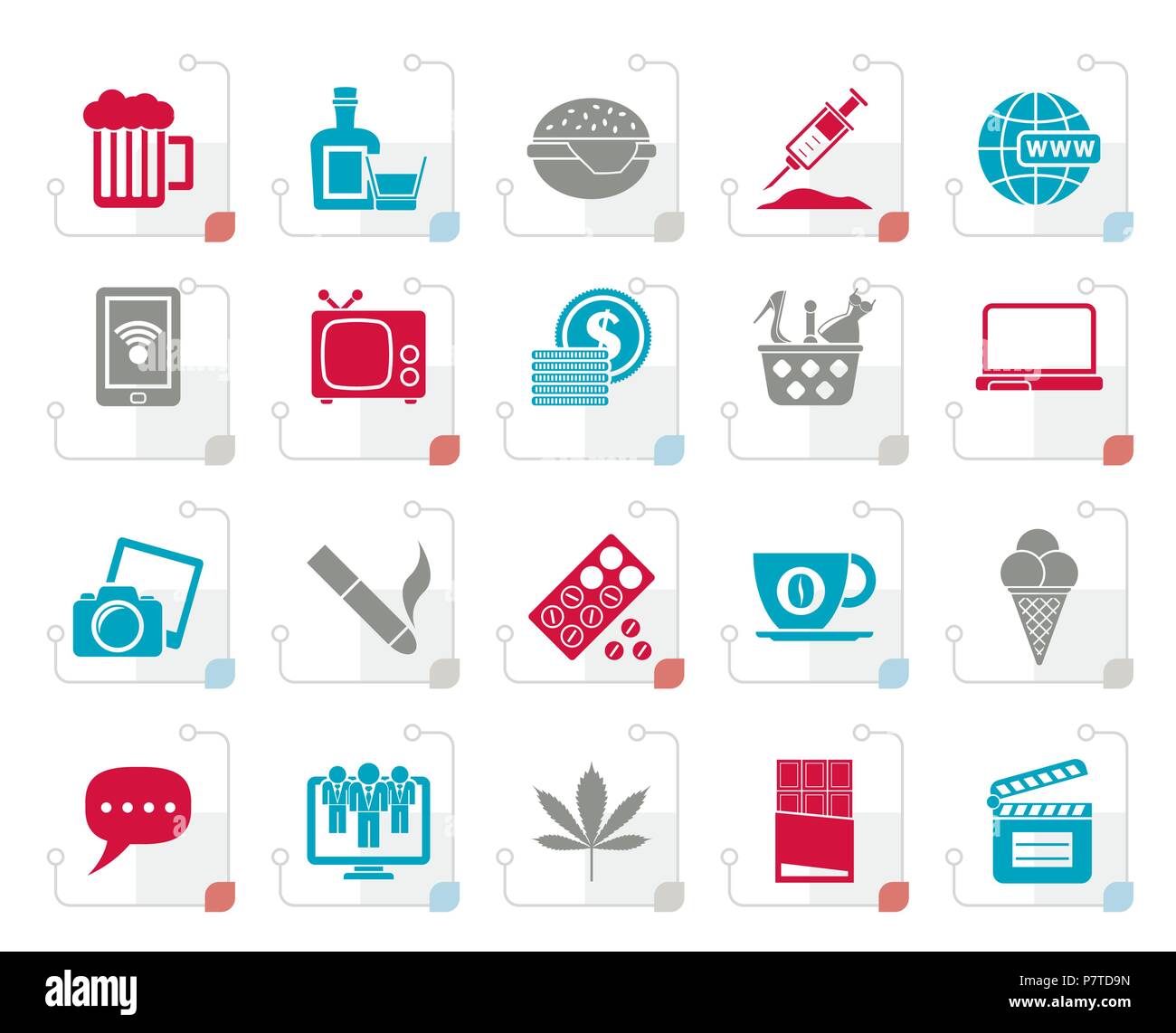 Stylized different types of Addictions icons - vector icon set Stock ...
