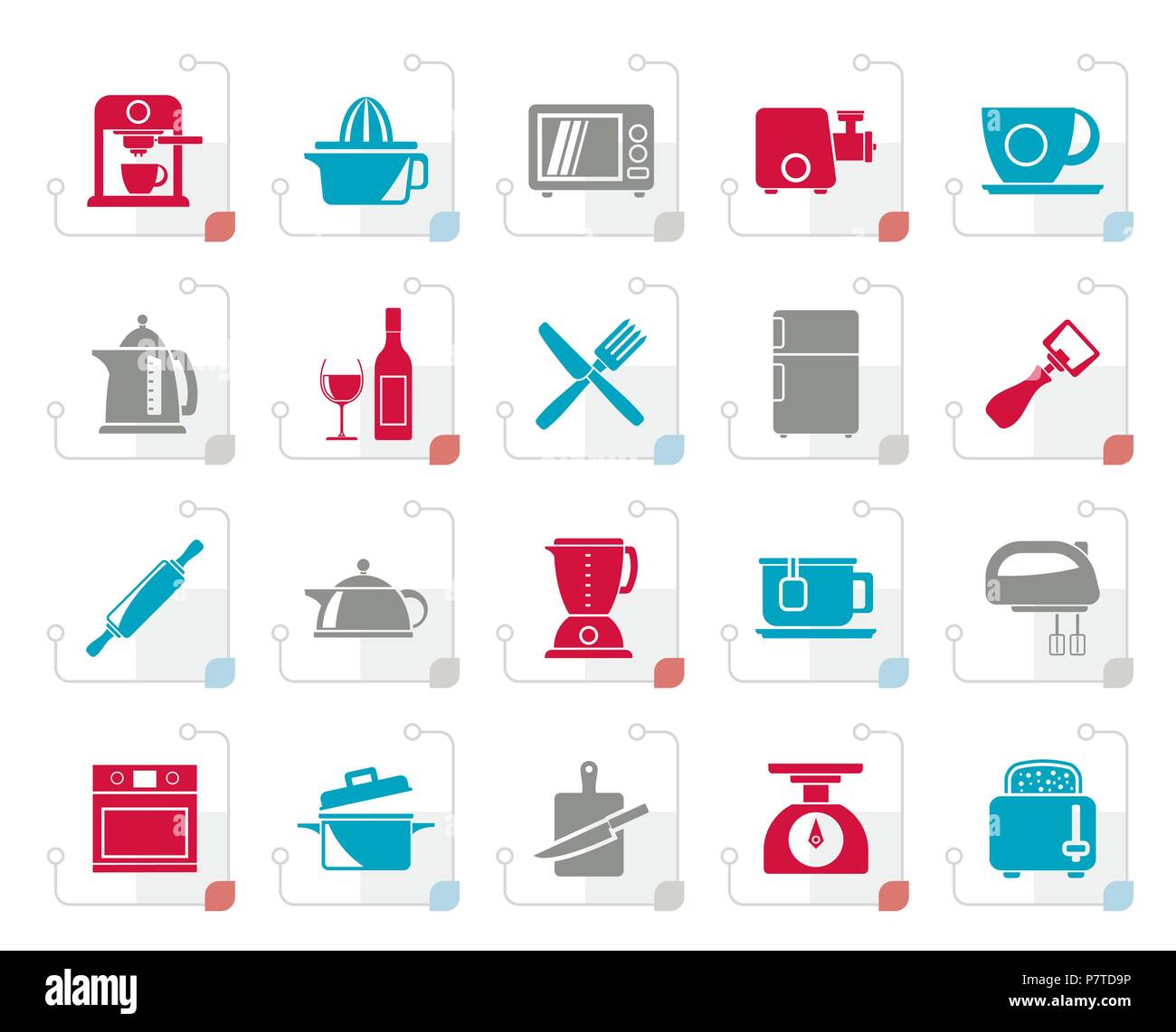 Stylized Kitchenware objects and equipment icons - vector icon set ... Stylized Kitchenware objects and equipment icons - vector icon set ...