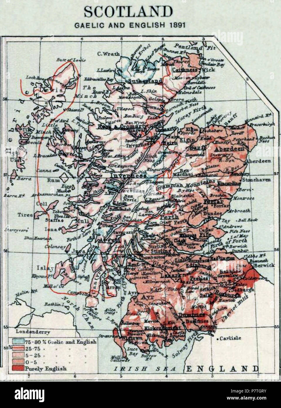 English: Map showing the use of Gaelic and English in Scotland in 1891 ...