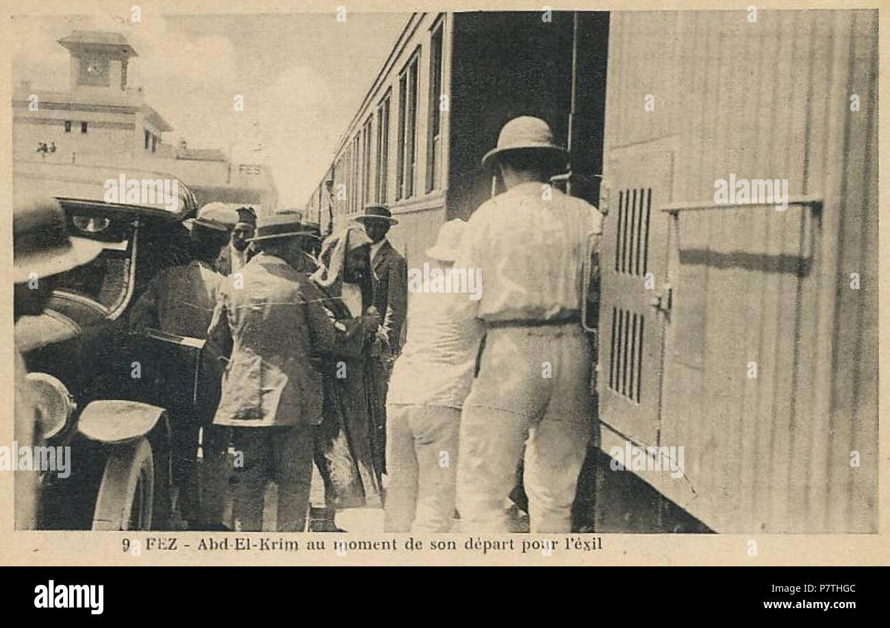 English: Anti-colonial insurgent Abd el-Krim boarding a Fez-Tangier ...
