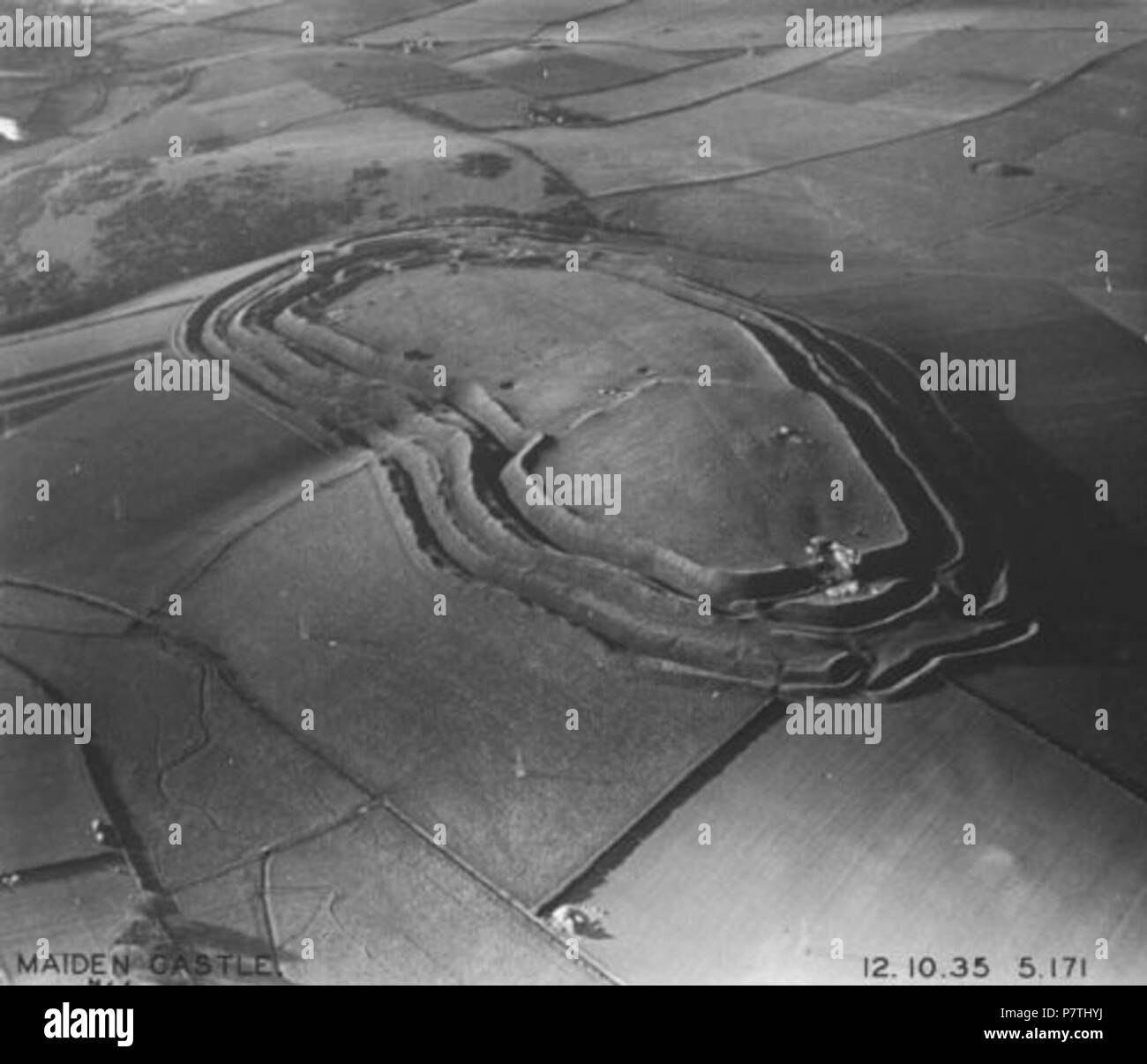Atlas of Hillforts 3598 An aerial view of Maiden Castle in Dorset. The ...