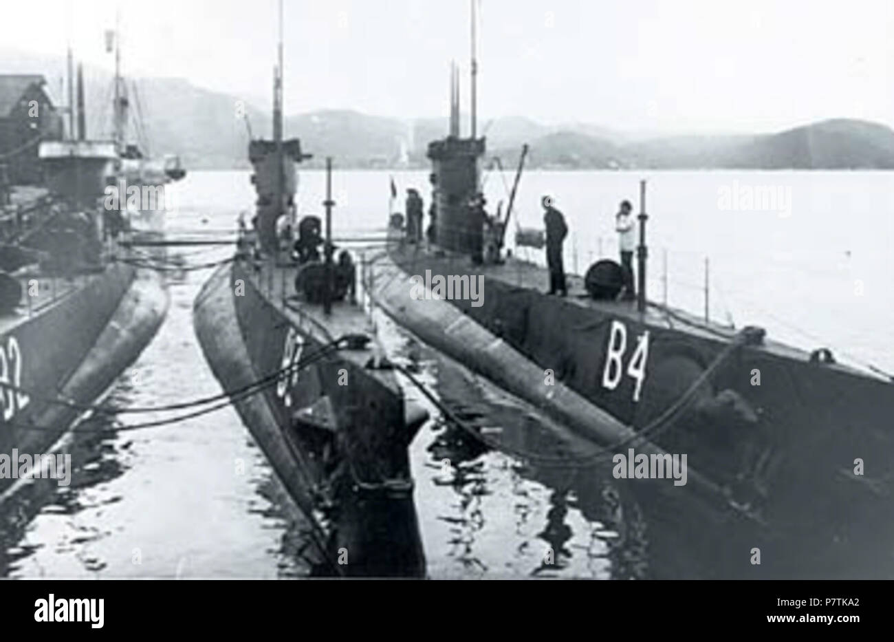 The Royal Norwegian Navy B class submarines B-2, B-3 and B-4 at quay in ...