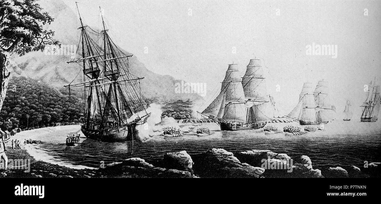 Fight of the French brig Cygne against a British boat party . Early ...