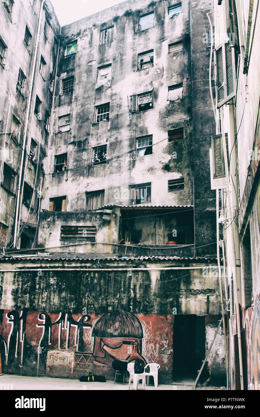 Pavilion of a ruined building with shabby walls with graffiti Stock ...