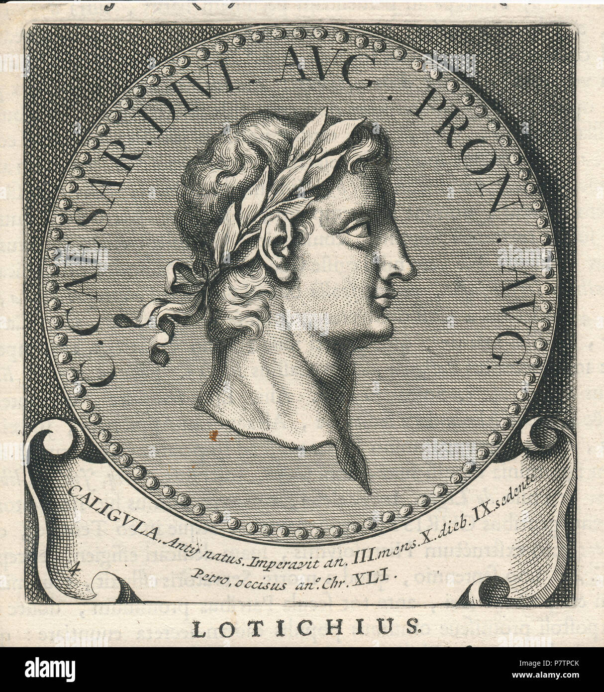 . Nederlands: Caligula . Nederlands: gravure in medaillon van Caligula ...