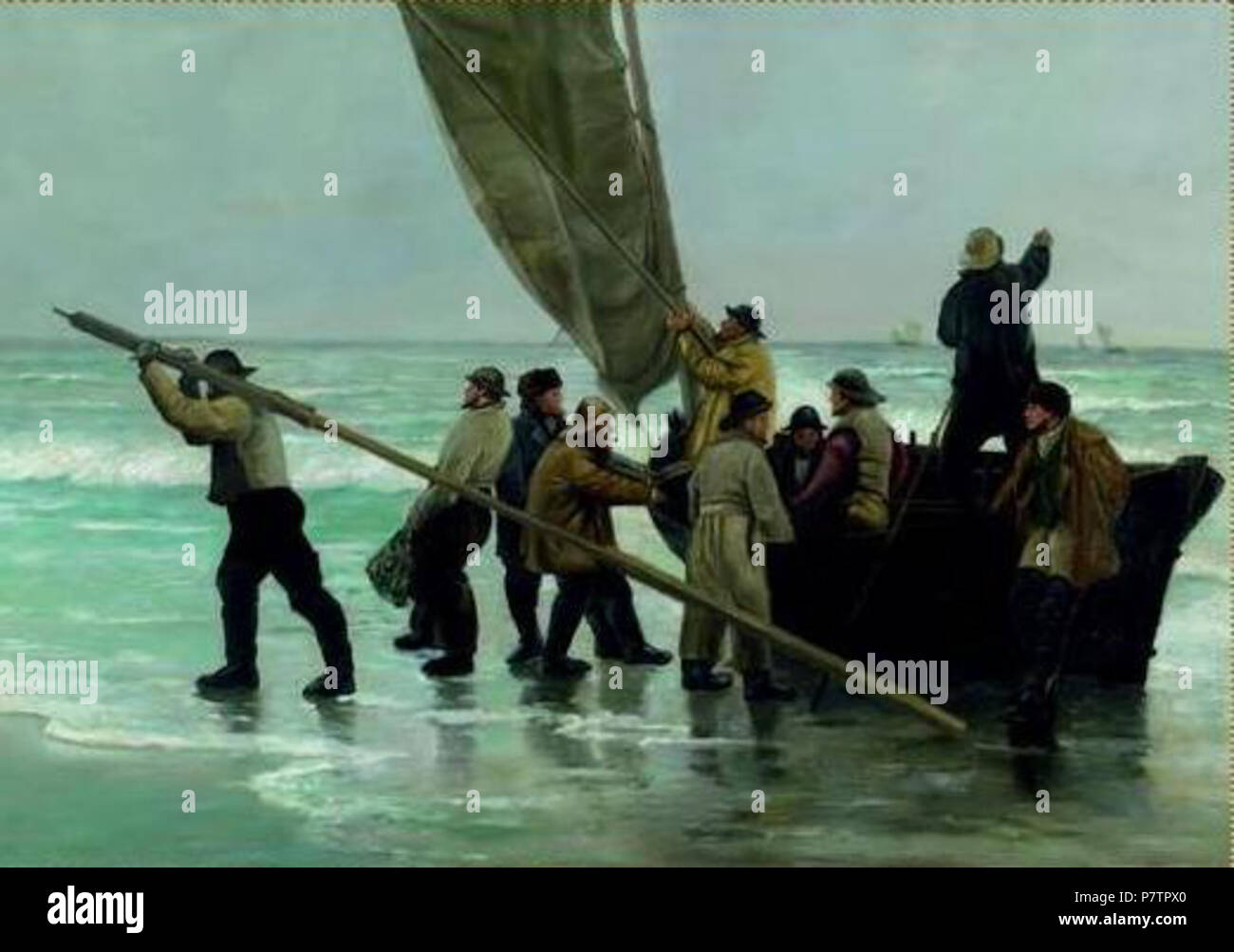 English: Fiskerne går i land i Skagen . 1885 61 Carl Locher1 Stock ...