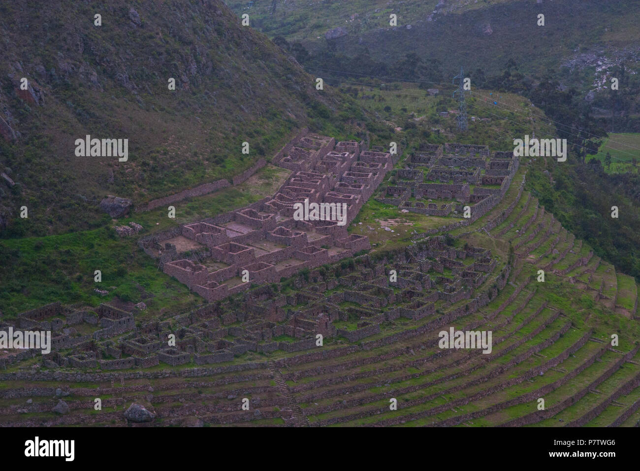 Ruin of Inca farming terraces on the Inca Trail to Machu Picchu. Peru ...