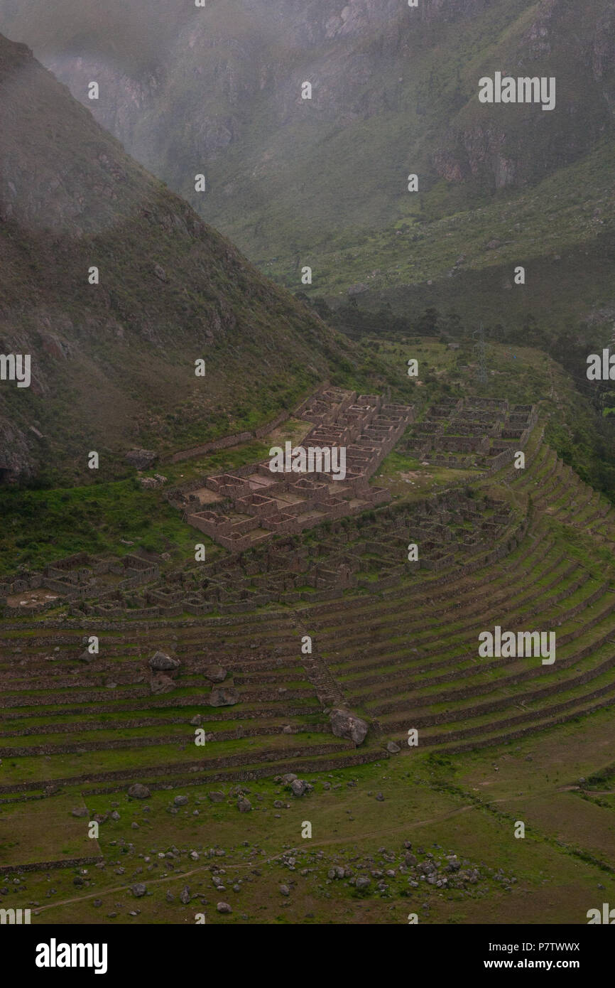 Ruin of Inca farming terraces on the Inca Trail to Machu Picchu. Peru ...