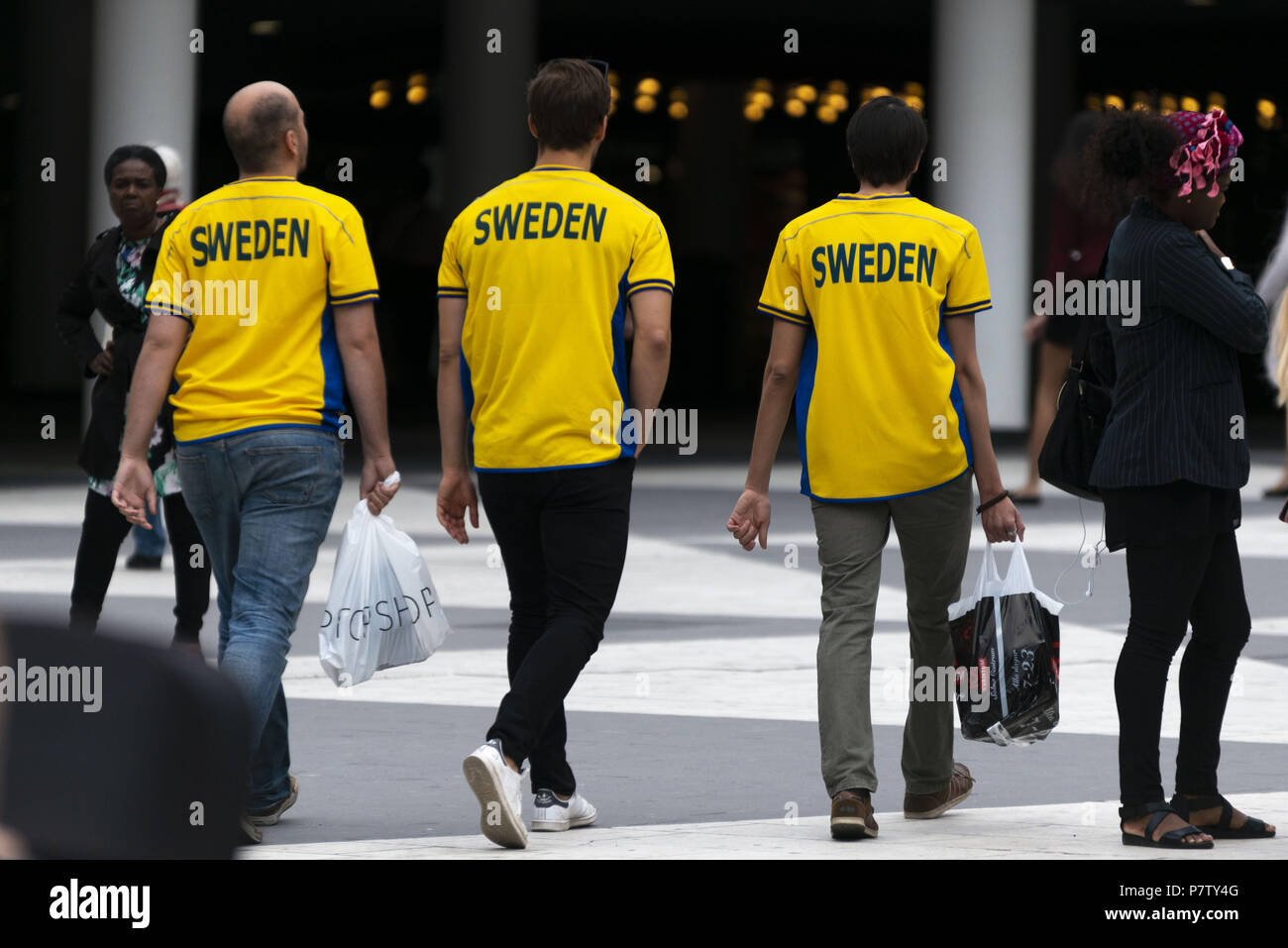 Stockholm, Sweden. 7th July, 2018. Swedish fans followed the match with ...