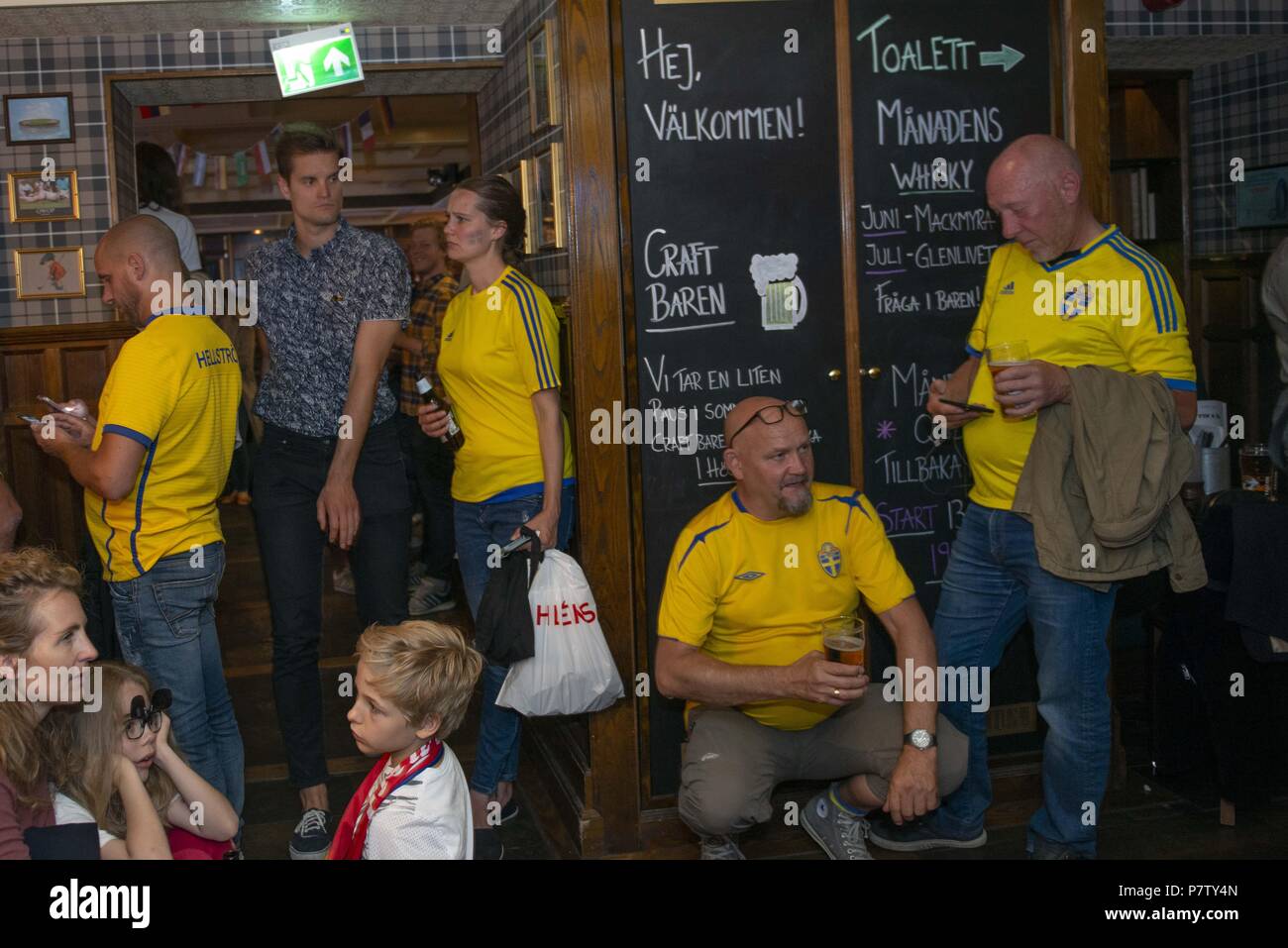 Stockholm, Sweden. 7th July, 2018. Swedish fans followed the match with ...