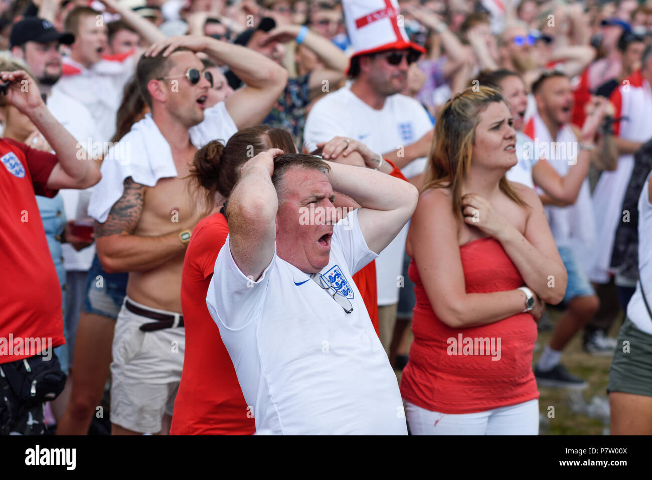 Nottingham, UK: 07th July 2018. England football fans watch quarter ...
