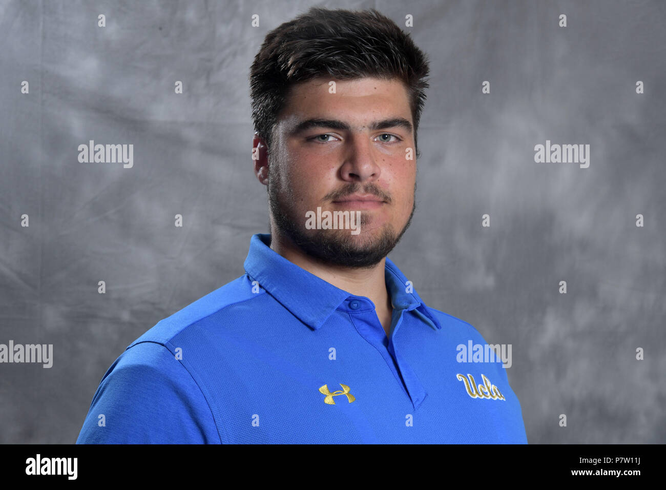 UCLA Bruins offensive lineman Michael Alves (55) poses in Los Angeles ...