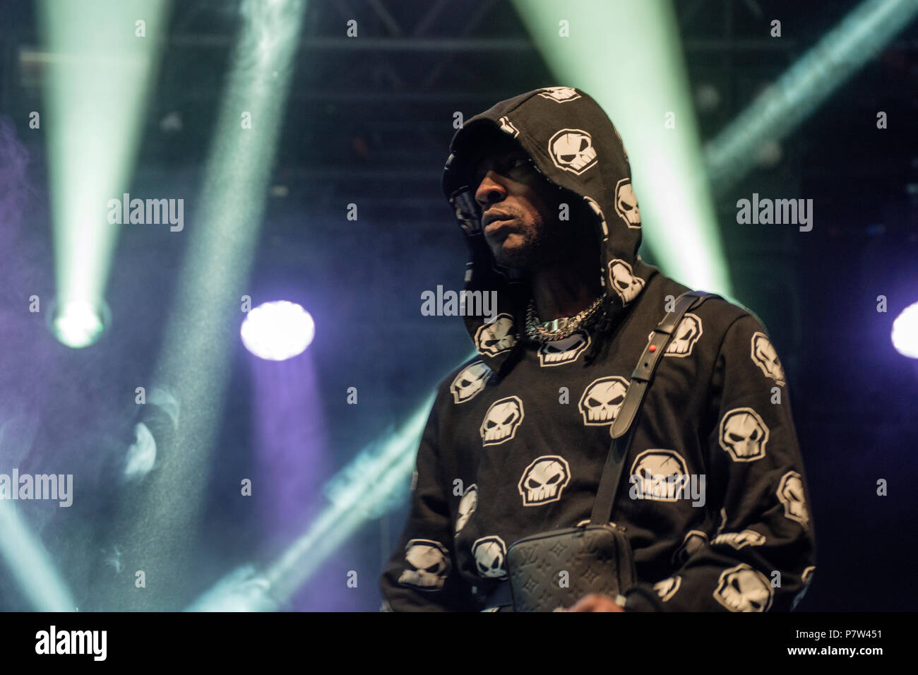 Turku, Finland. 7th July 2018. English grime artist Skepta performing ...