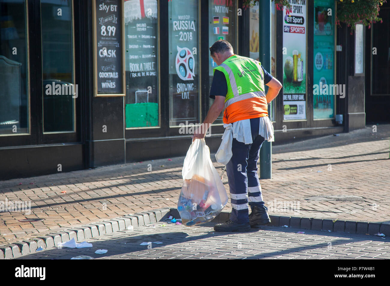 Blackpool, Lancashire, UK. 8th July, 2018. Big clean-up after a night ...
