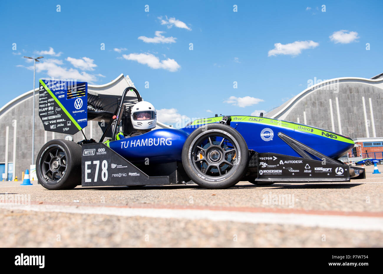 Germany, Hamburg. 2nd July, 2018. An electronic race car with the name ...