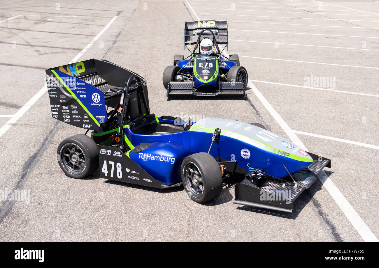 Germany, Hamburg. 2nd July, 2018. An electronic race car with the name ...
