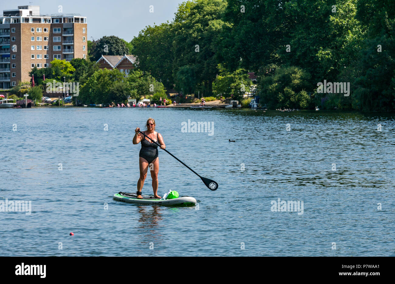 Older woman paddle boarding hi-res stock photography and images - Alamy