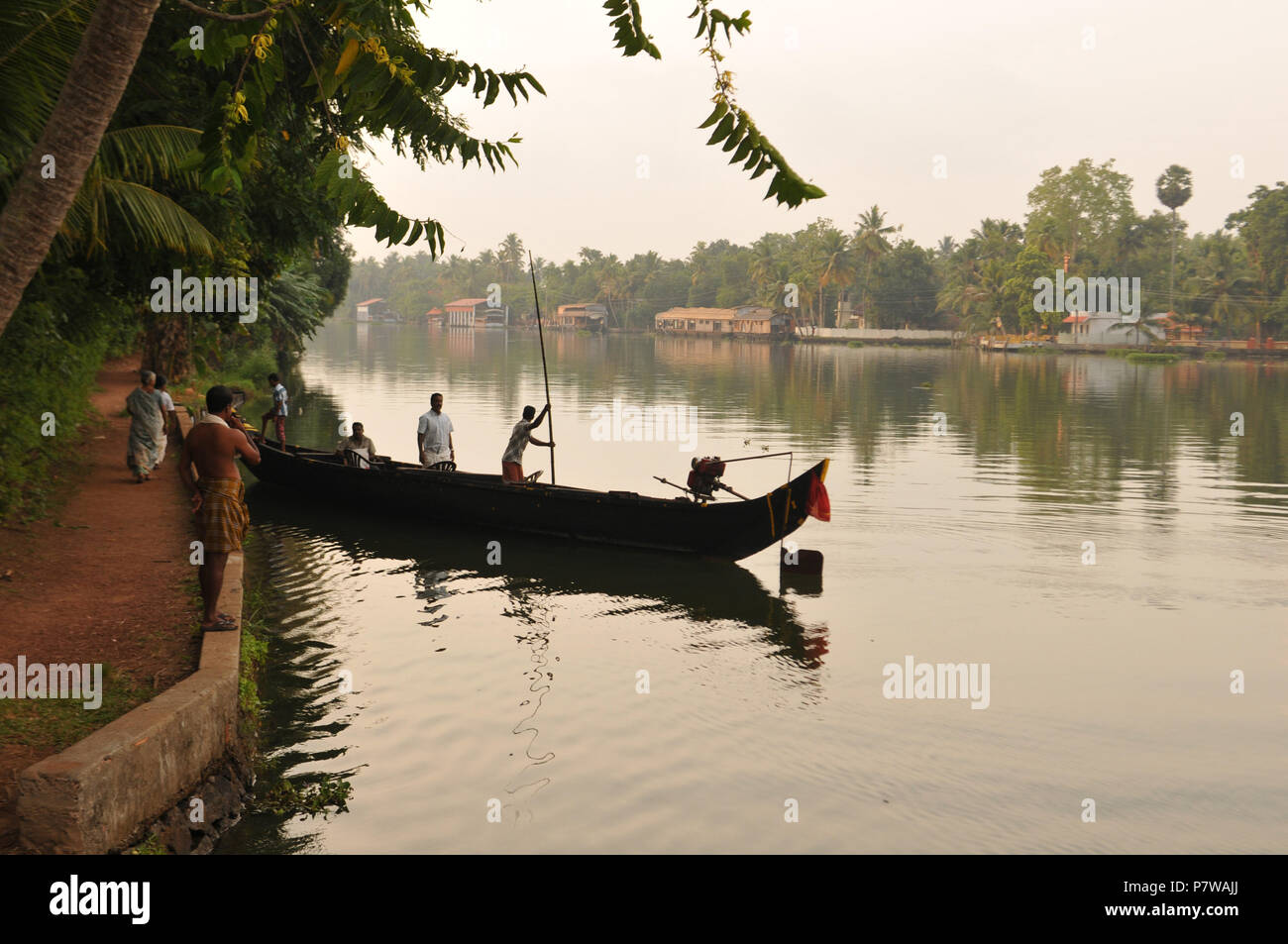 Laos: Mekong River Cruise Boat ankering at Luang Brabang City Stock ...