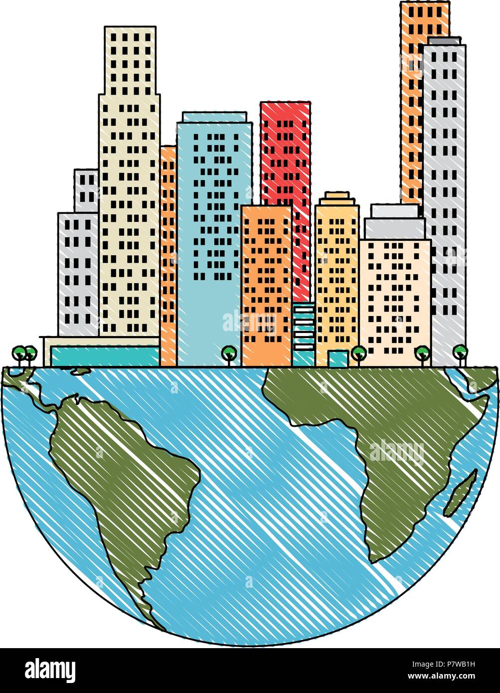 half world with buildings cityscape Stock Vector Image & Art - Alamy