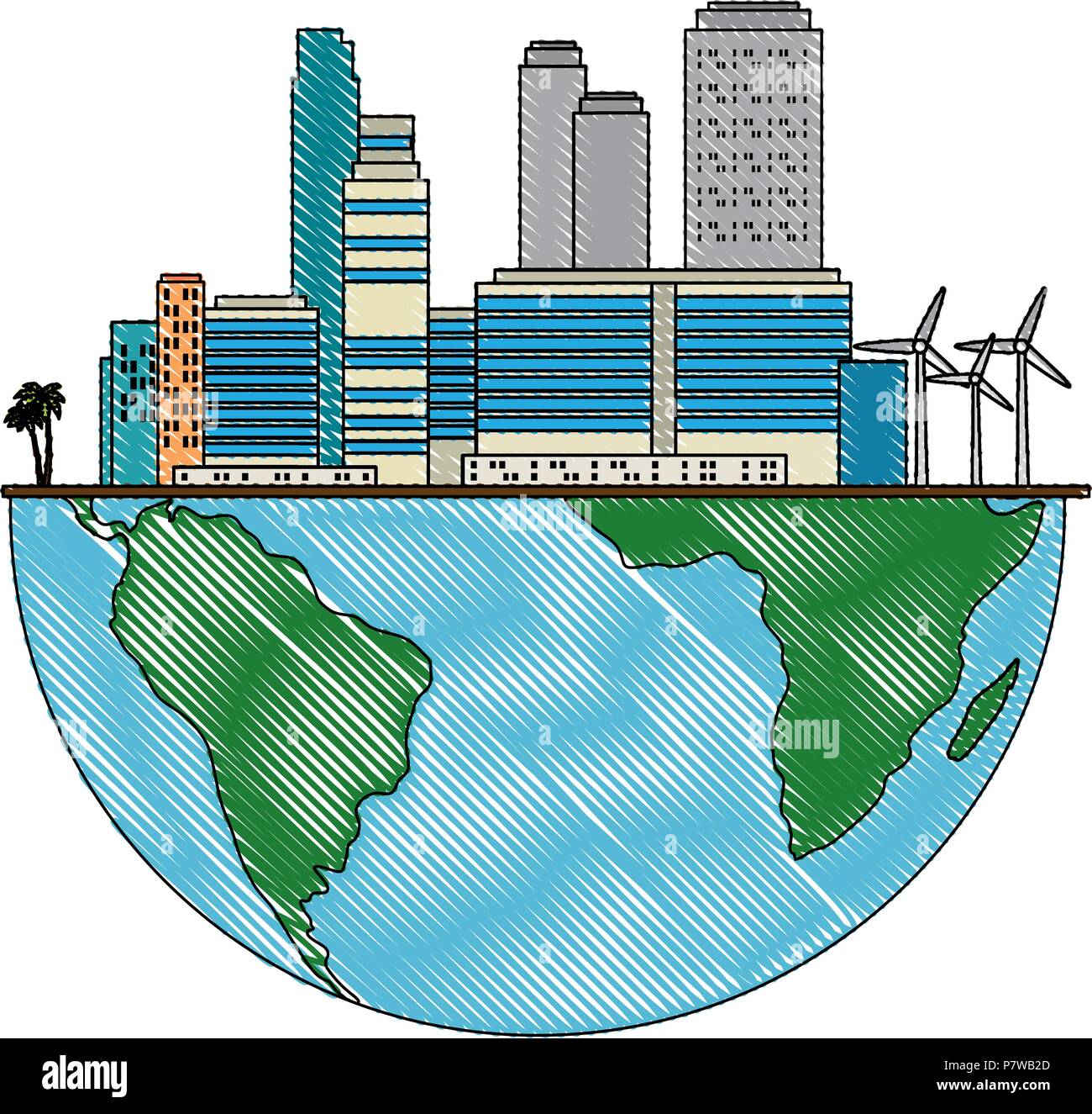 half world with buildings cityscape Stock Vector Image & Art - Alamy