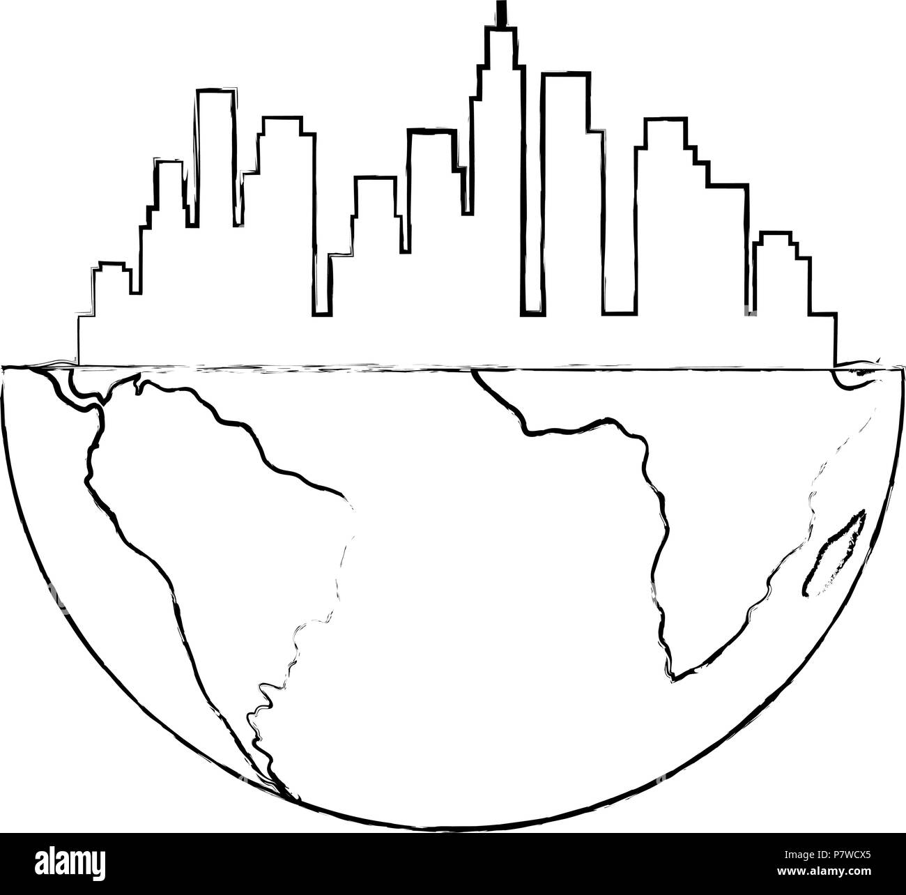 half world with buildings cityscape Stock Vector Image & Art - Alamy